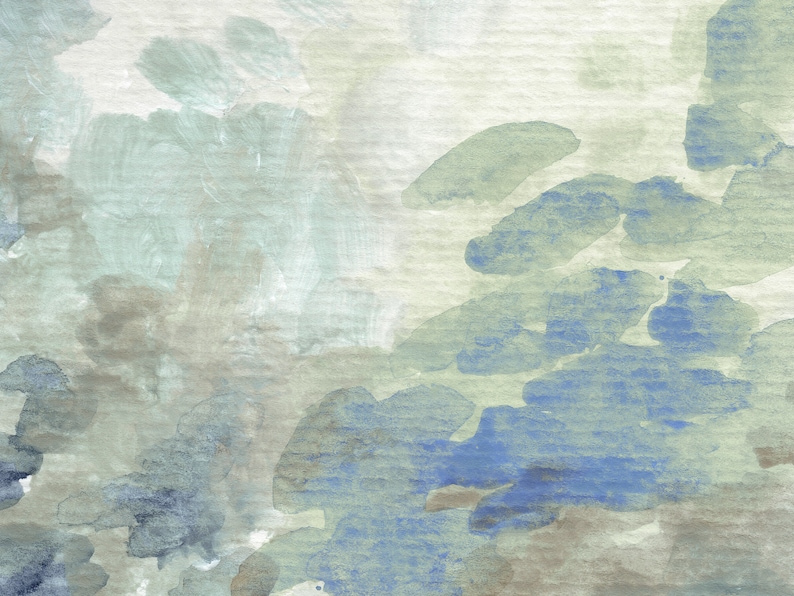 Abstract Watercolor Print: Green, Gray & Blue Brushstrokes (digital ...