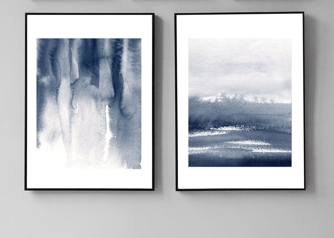 Set of 2 Navy Blue Abstract Prints Scandinavian Navy Blue - Etsy