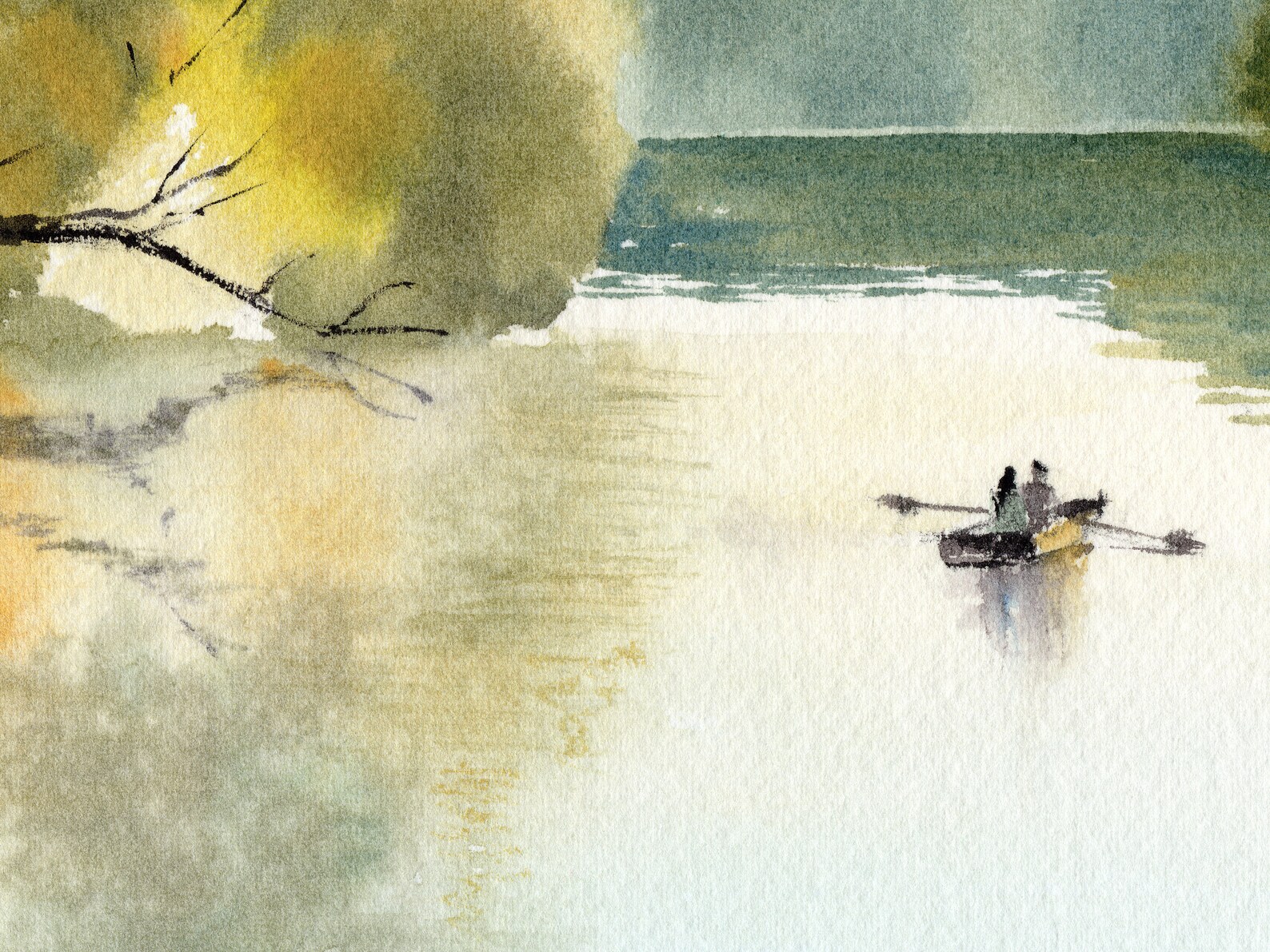 Abstract Watercolor Riverside Fall Landscape Print Watercolor | Etsy