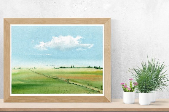Large Watercolor Countryside Landscape Print Watercolor | Etsy