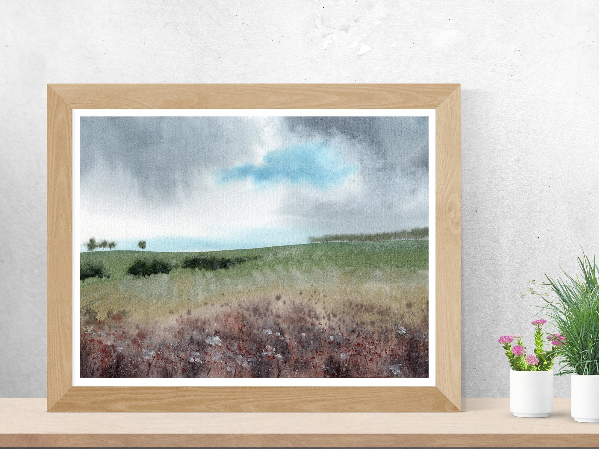 Abstract Watercolor Cotton Plant Field Landscape Printable Wall Art ...