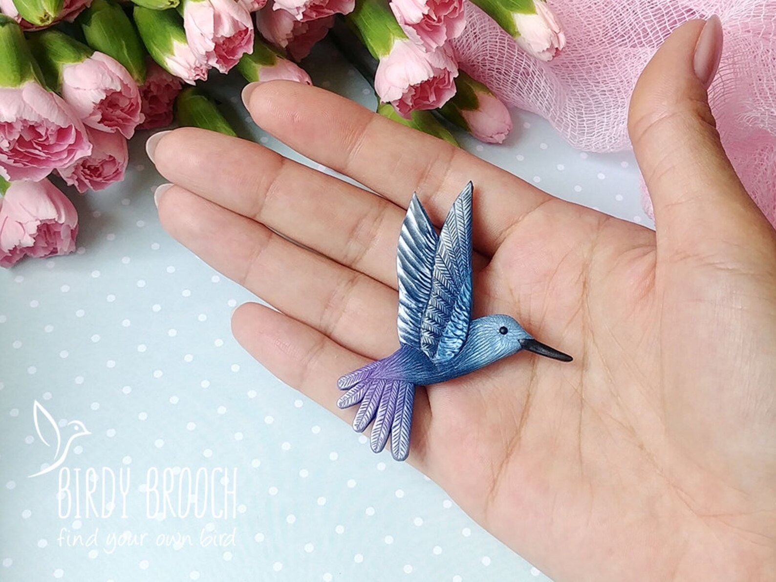 Hummingbird Brooch Pin Handmade Bird Jewellery Polymer Clay | Etsy