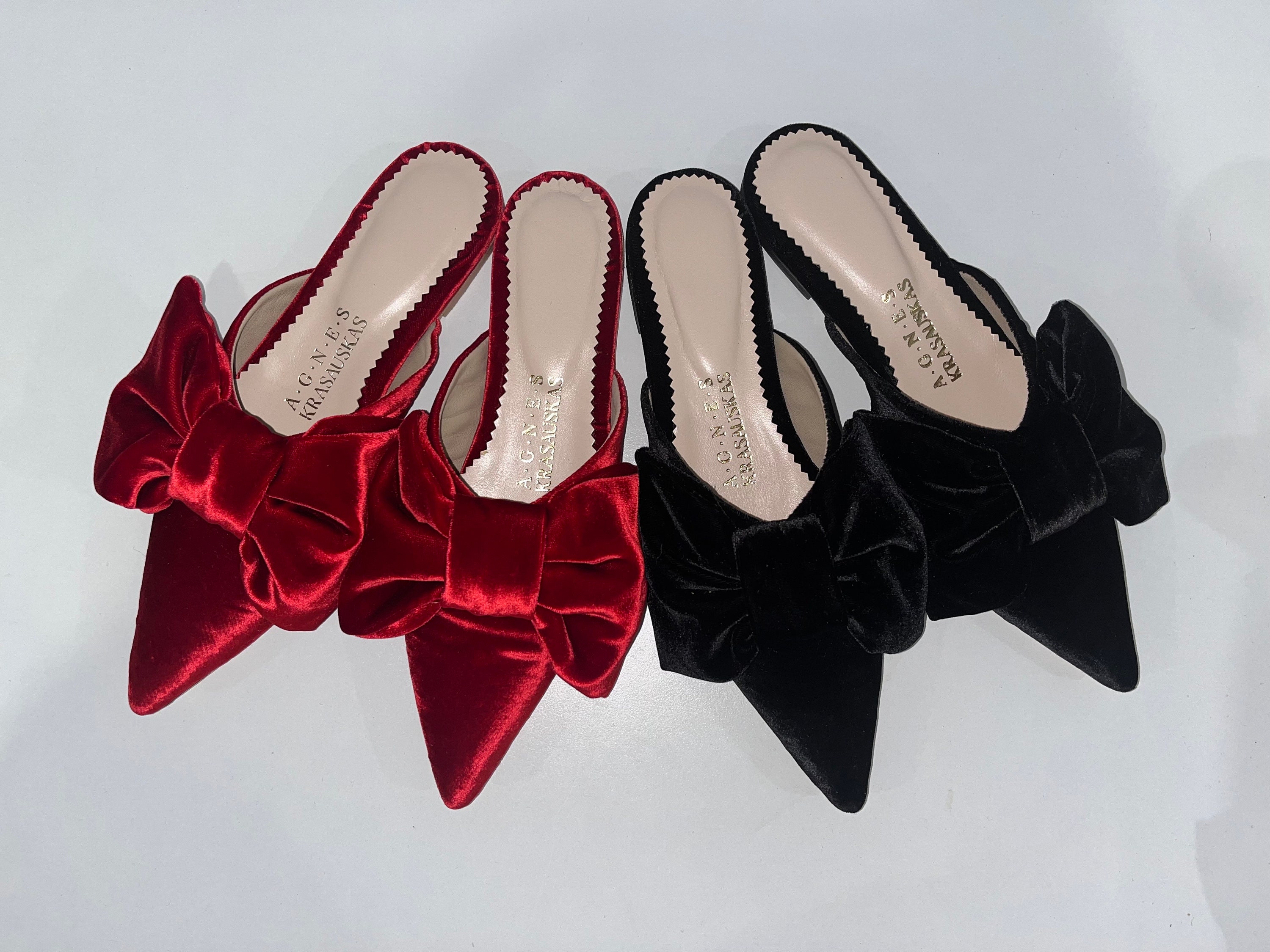 Silk Velvet Pointed Toe Mules ROSÉ With Bows - Etsy
