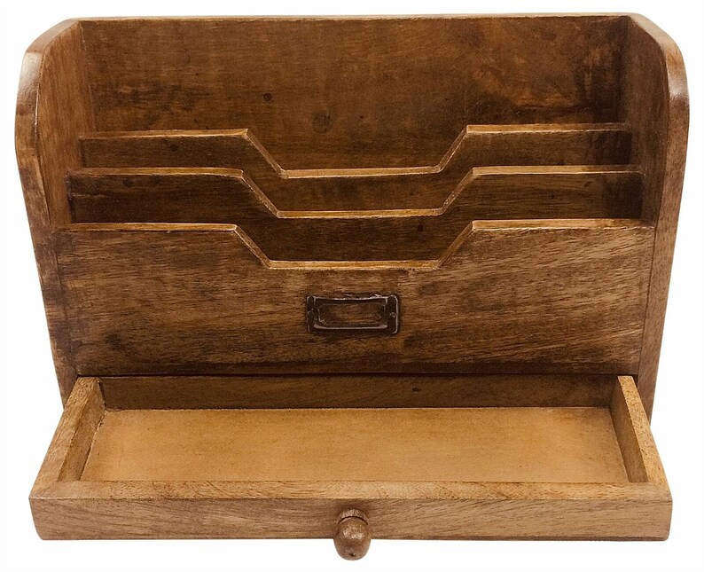 Solid Mango Wood Letter Rack Drawer Desktop Office Tidy Holder | Etsy UK