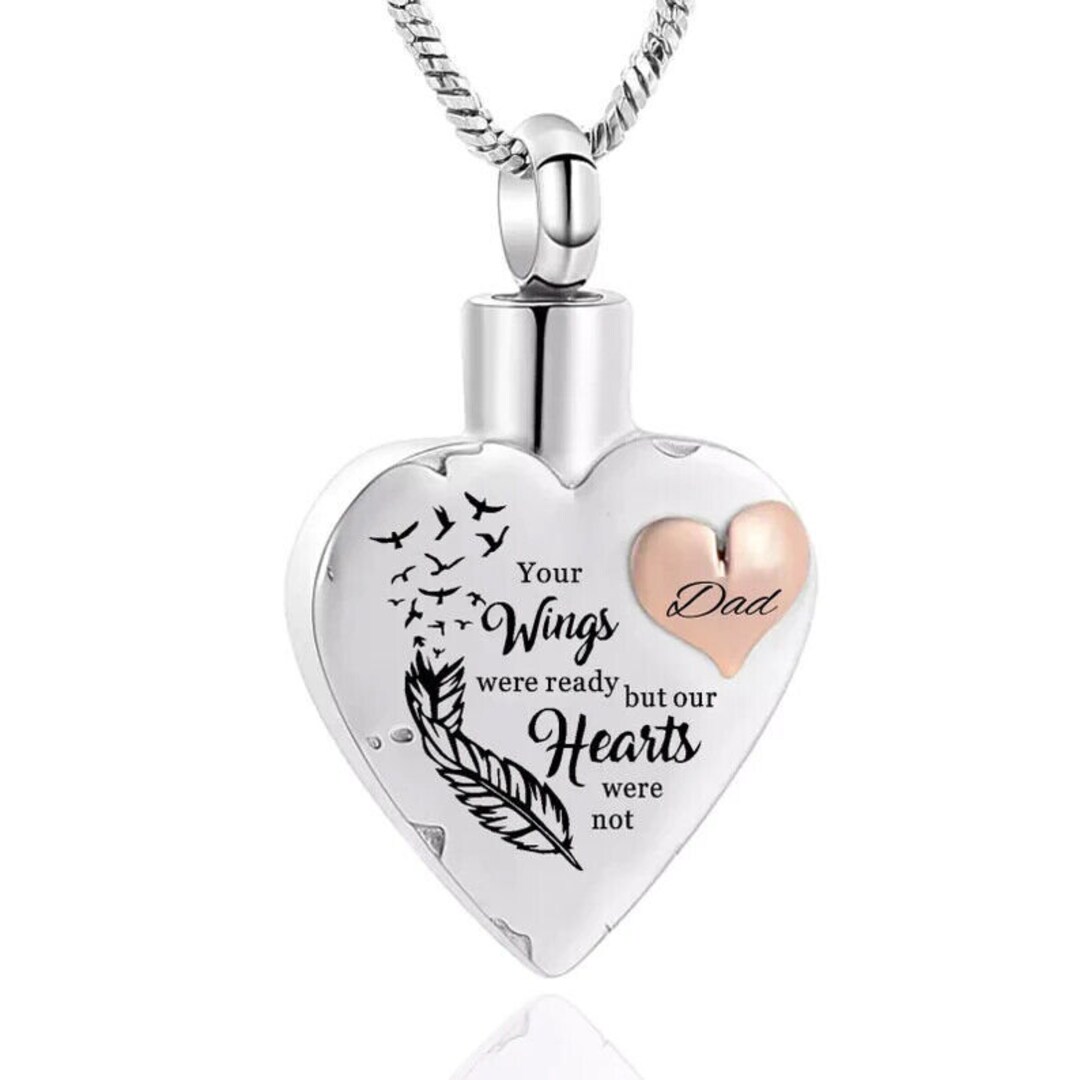 Dad Your Wings Were Ready Heart Cremation Ashes Necklace - Etsy Hong Kong
