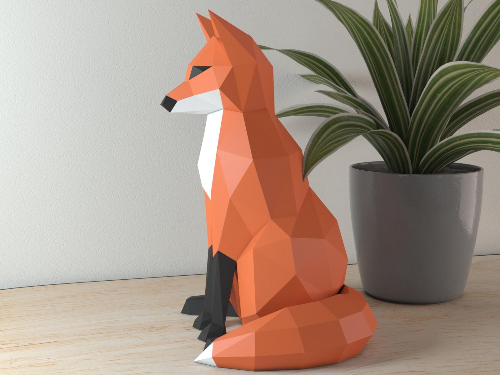 Paper Fox Template – 3D Low Poly Papercraft Fox, DIY Paper Sculpture ...