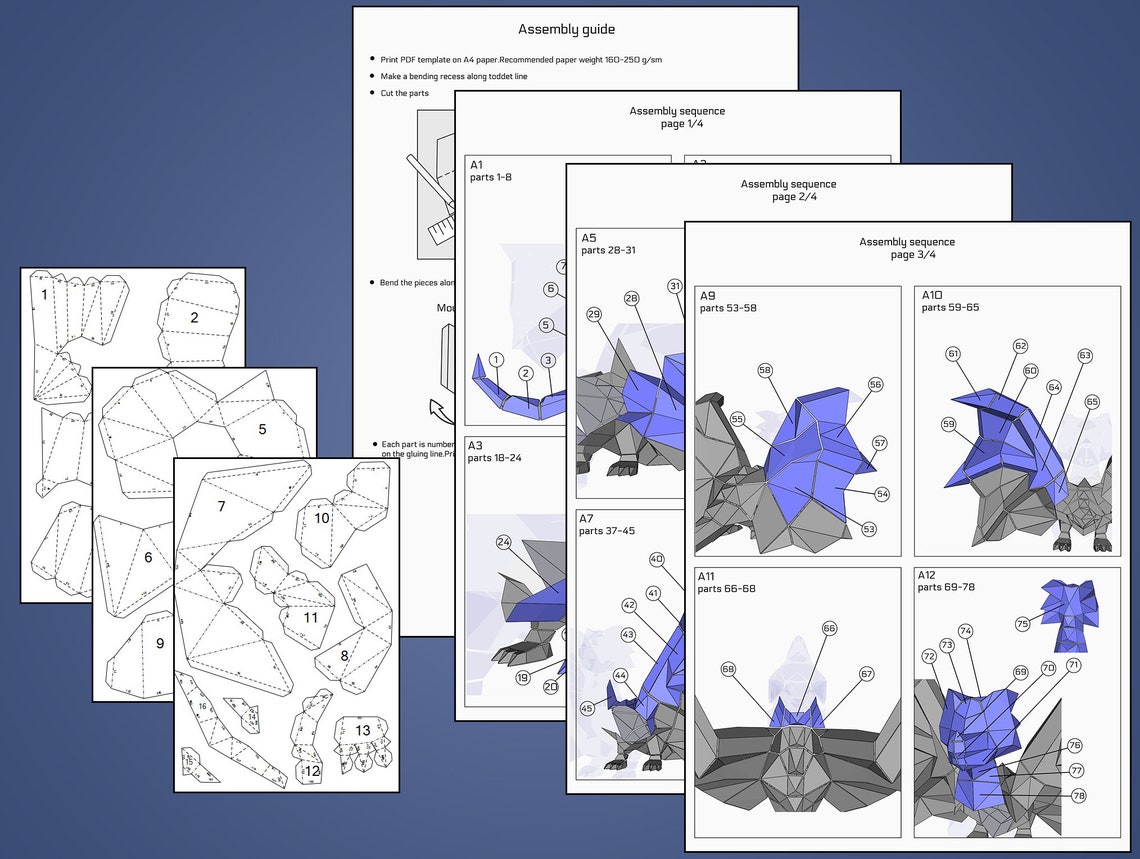 Dragon DIY Papercraft PDF Template 3d Sculpture - Etsy