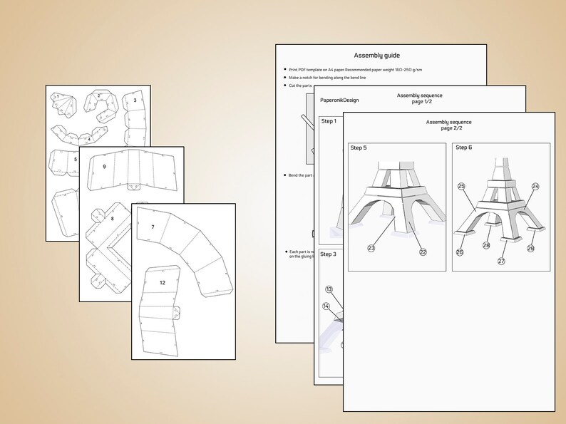 Eiffel Tower Papercraft PDF Template DIY - Etsy