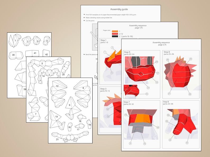 Dragon Papercraft PDF SVG Template DIY Dxf Cameo - Etsy