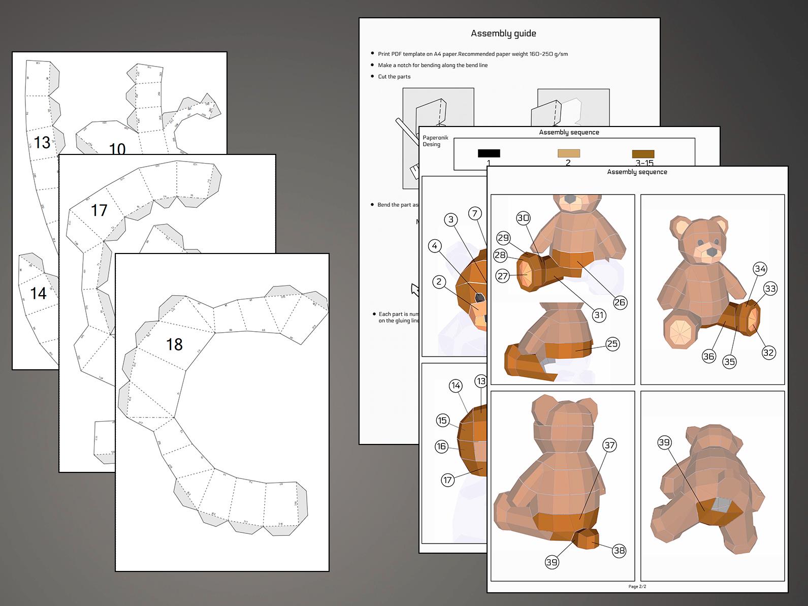 Teddy Bear Paperrcraft PDF Template DIY - Etsy