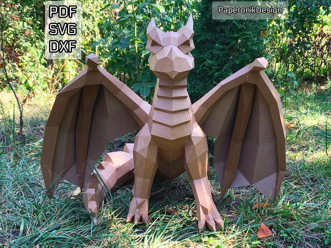 Dragon Papercraft PDF DIY Template Dxf Cameo - Etsy