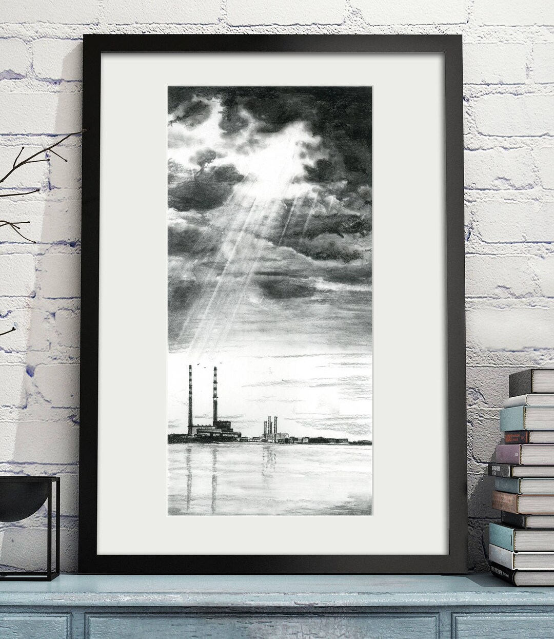 The Poolbeg Stacks Dublin Ireland Charcoal ORIGINAL - Etsy