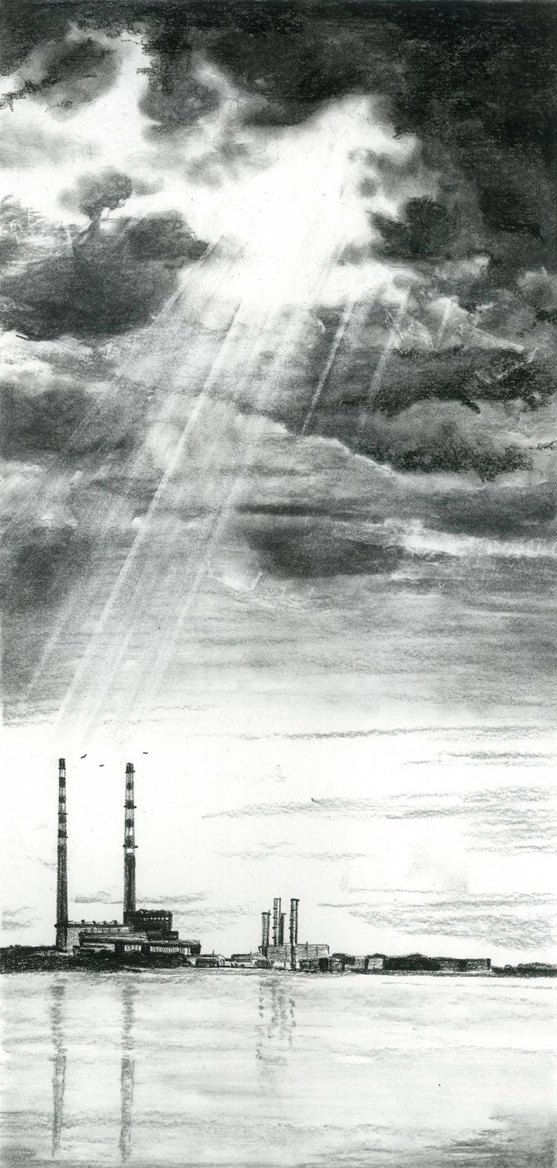 The Poolbeg Stacks Dublin Ireland Charcoal ORIGINAL - Etsy