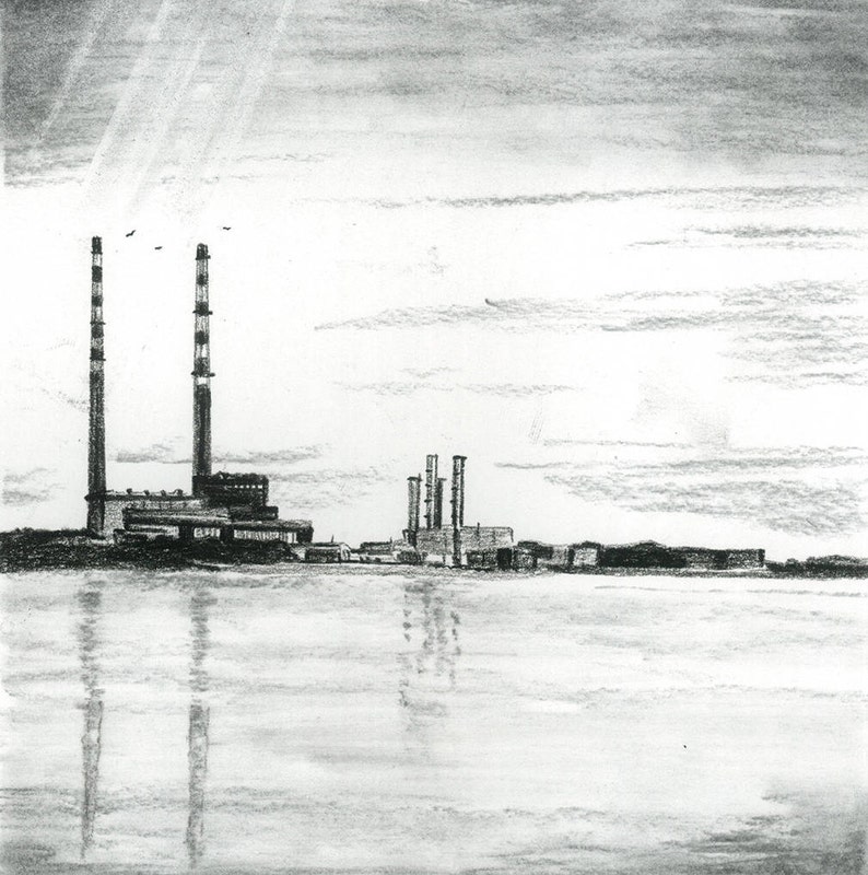 The Poolbeg Stacks Dublin Ireland Charcoal ORIGINAL - Etsy
