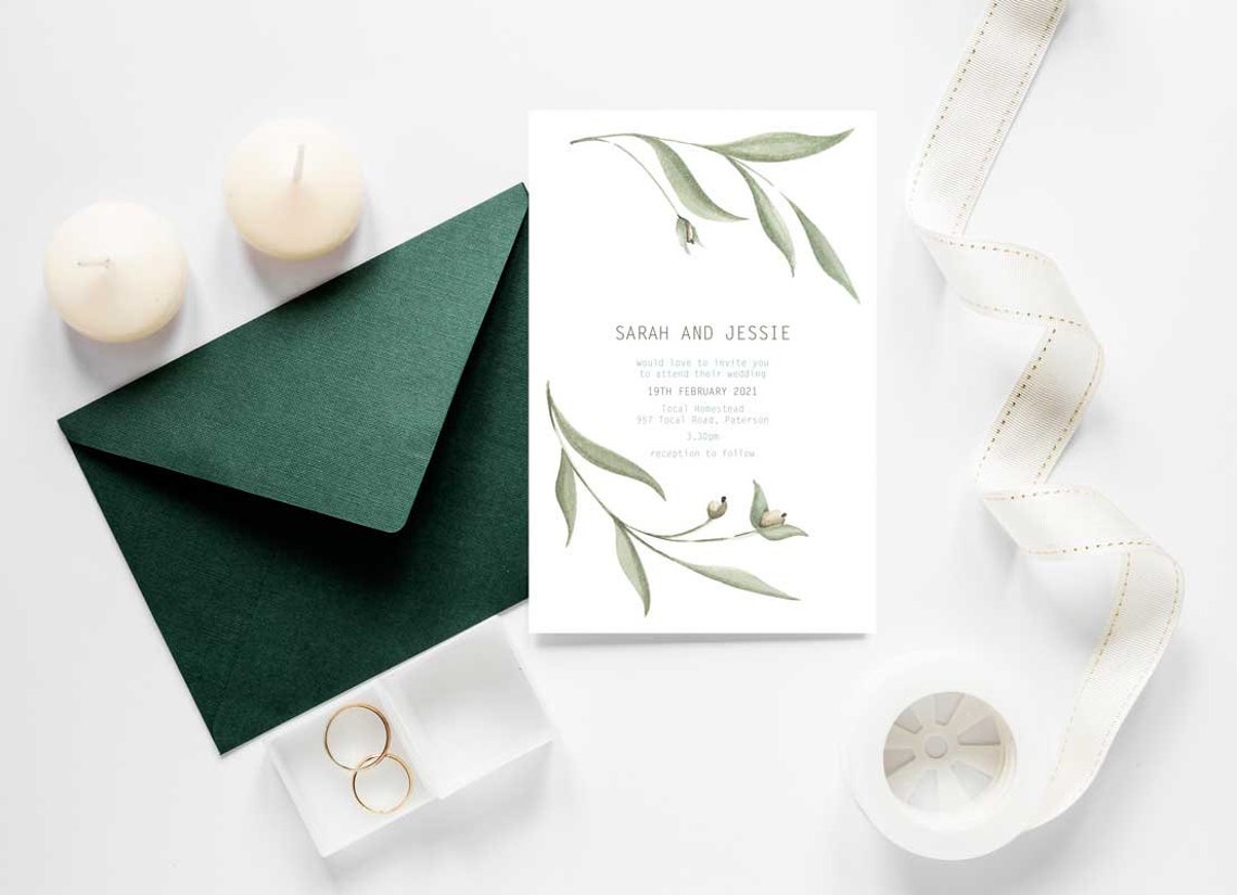 Botanic - Green Leaf - Wedding Invitation, Wedding Invitation Set ...