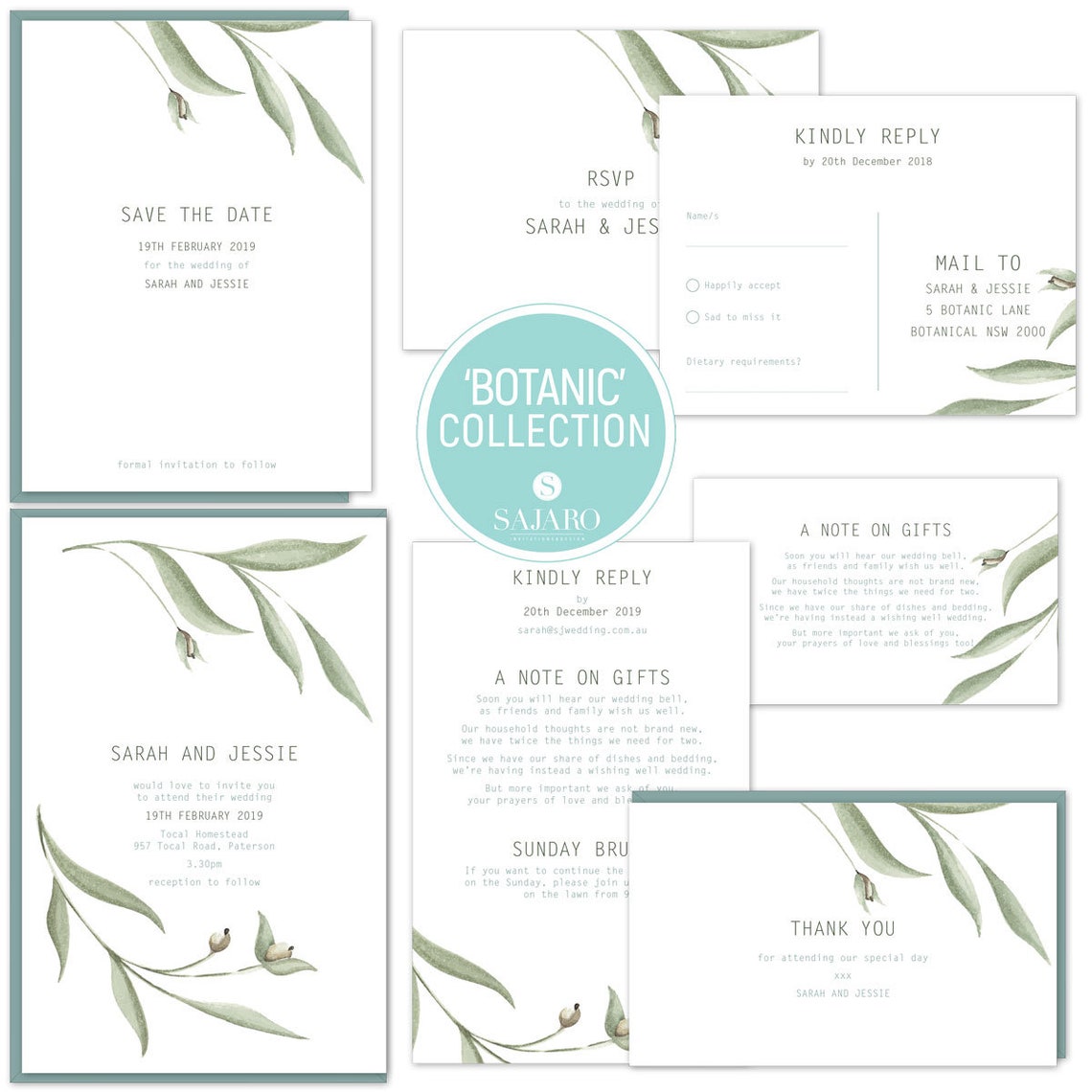 Botanic - Green Leaf - Wedding Invitation, Wedding Invitation Set ...