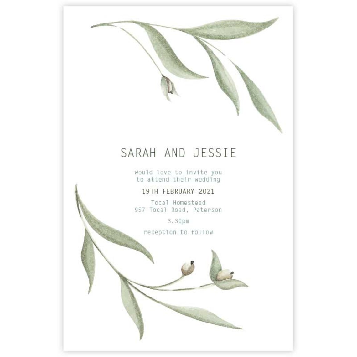 Botanic - Green Leaf - Wedding Invitation, Wedding Invitation Set ...