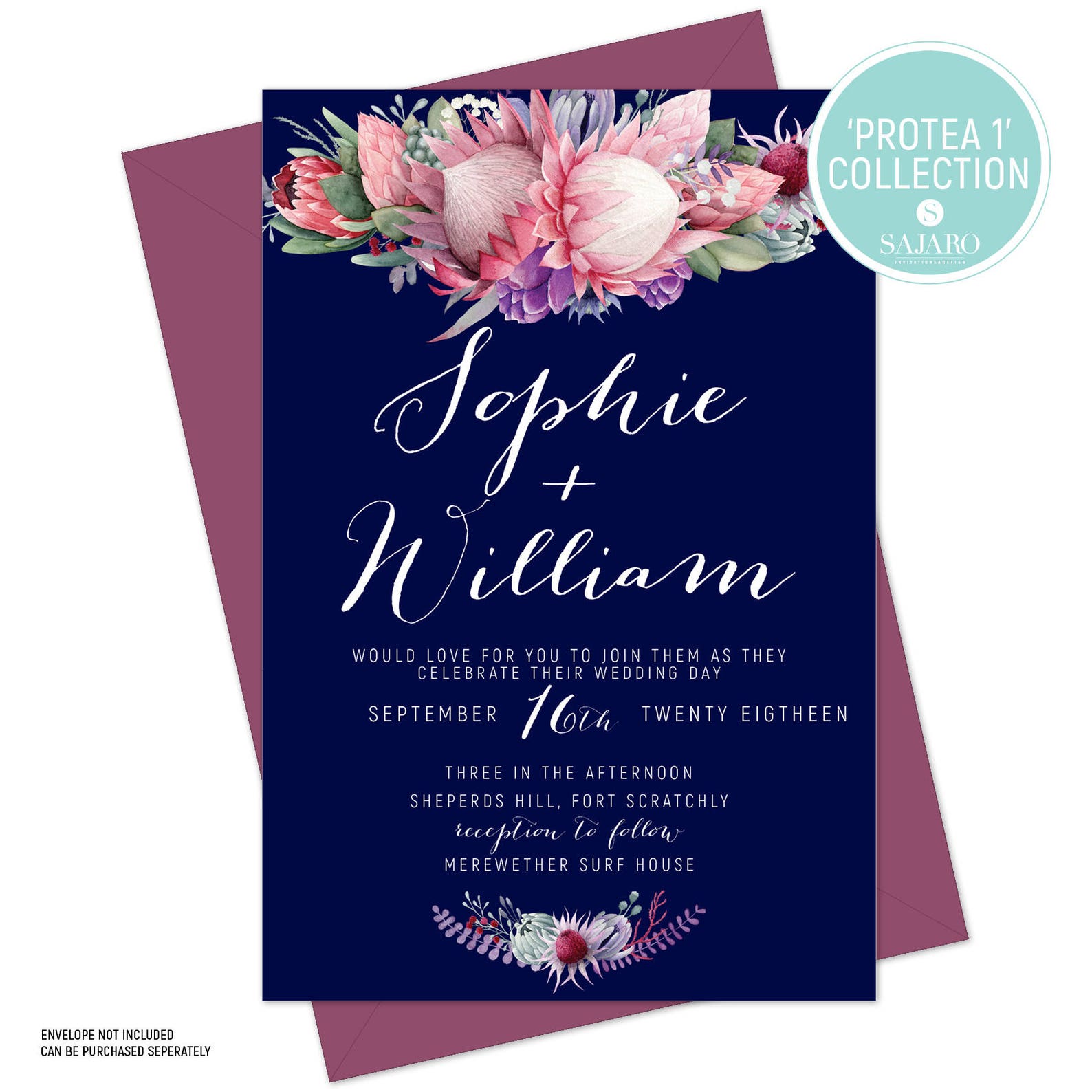 Protea 1 Wedding Invitation, Wedding Invitation Set, Protea Flower ...