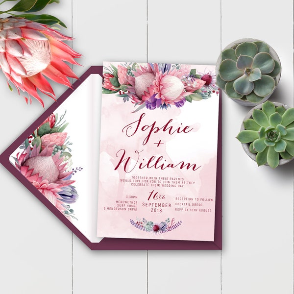 Protea Wedding Invitation - Etsy