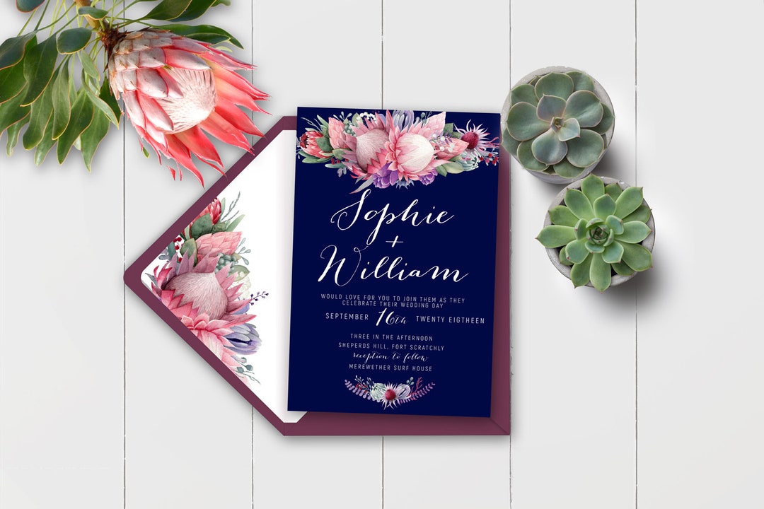Protea 1 Wedding Invitation, Wedding Invitation Set, Protea Flower ...