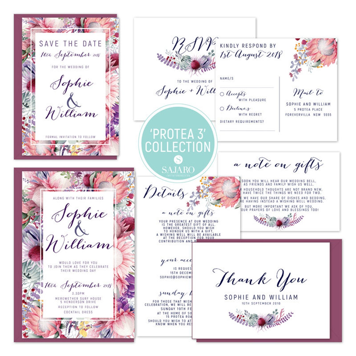 Protea 3 Wedding Invitation Wedding Invitation Set Protea - Etsy