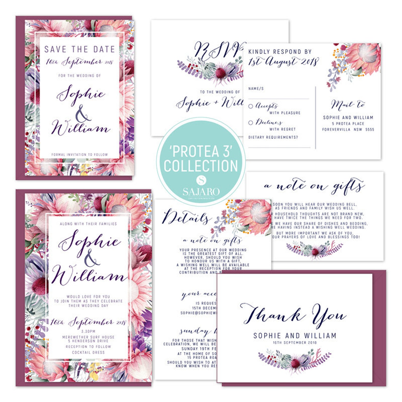 Protea 3 Wedding Invitation Wedding Invitation Set Protea - Etsy