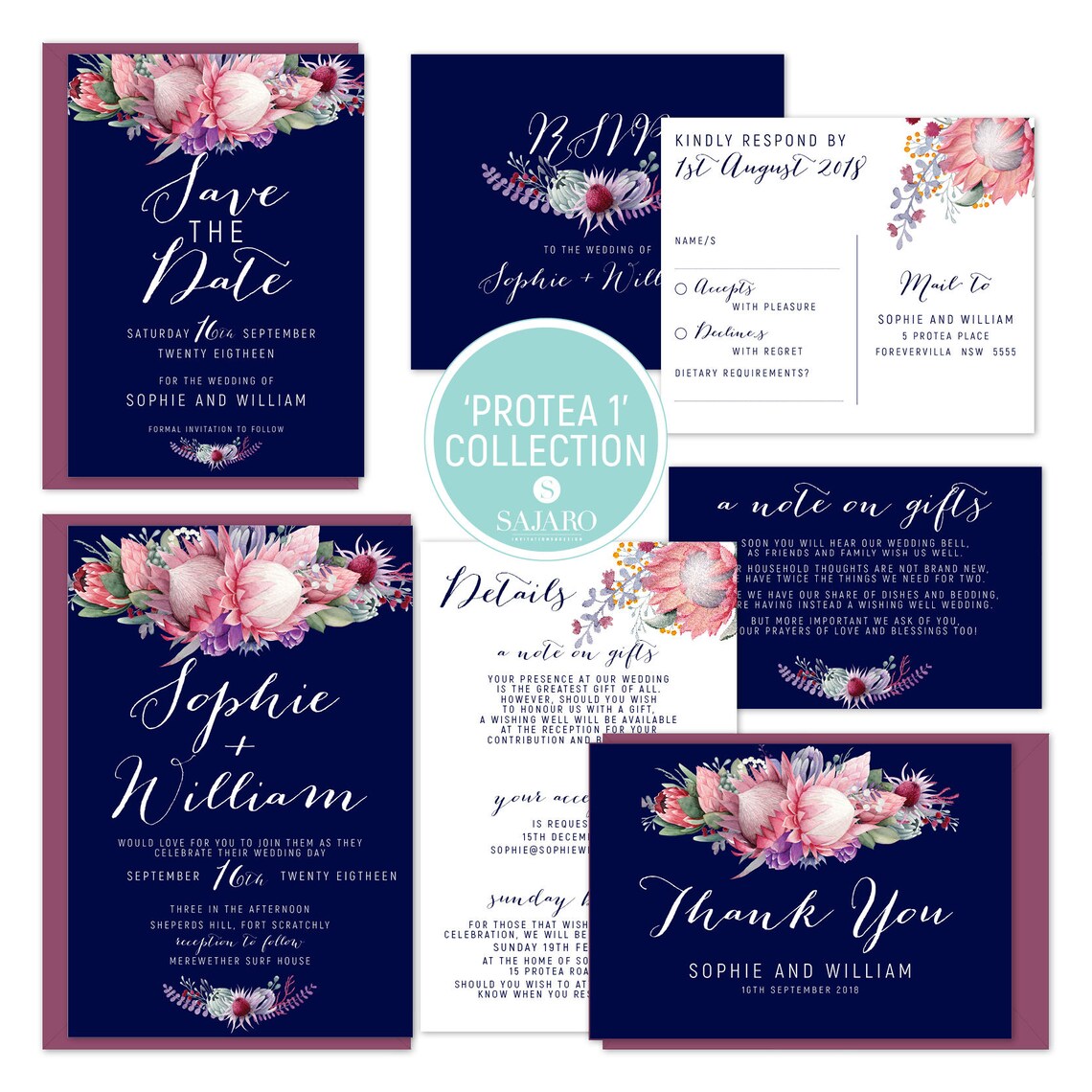 Protea 1 Wedding Invitation Wedding Invitation Set Protea - Etsy