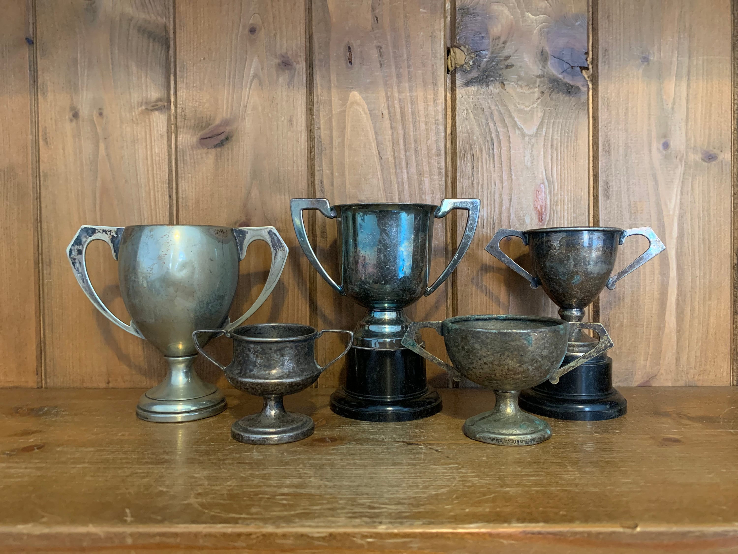 Vintage Collection of 5 Silver Plate Sporting Trophies NOT ENGRAVED ...