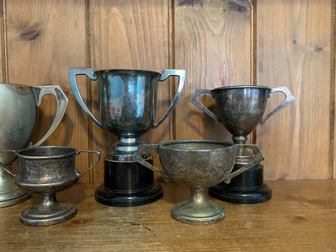 Vintage Collection of 5 Silver Plate Sporting Trophies NOT ENGRAVED ...