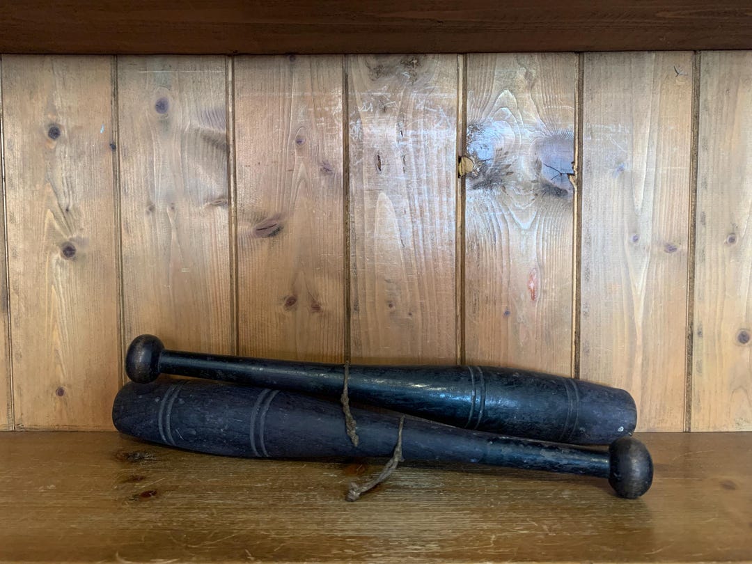 Vintage Pair of Ebony Wooden Exercise Clubs, Exercise Clubs, Dumbbells ...