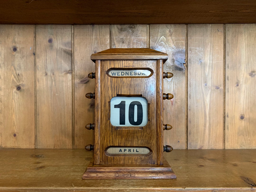 Antique 1900s Oak Perpetual Calendar, Perpetual Calendar, Calendar ...