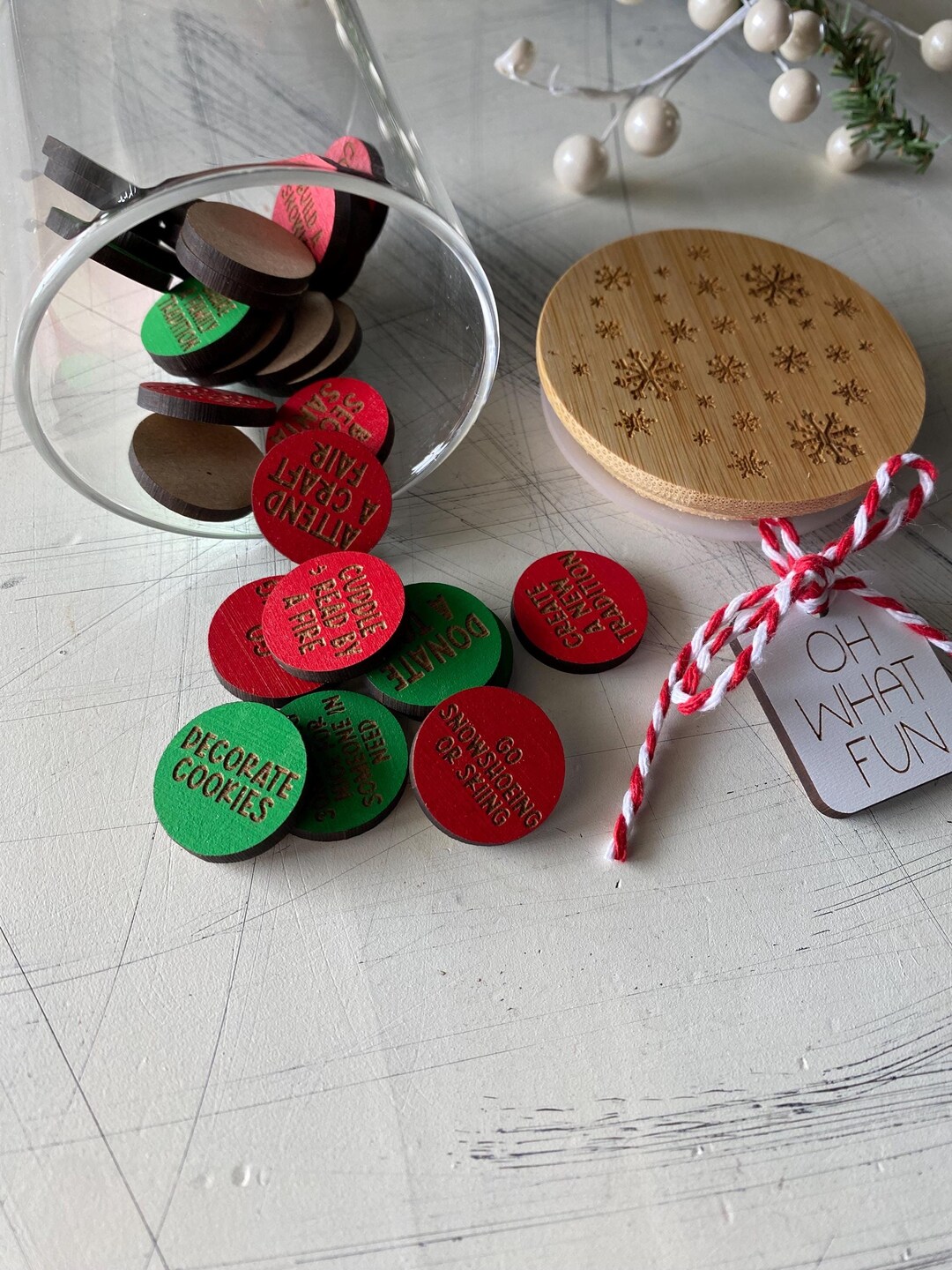 Holiday Family Fun Winter Activity Token Jar - 30 Wood Tokens - Etsy