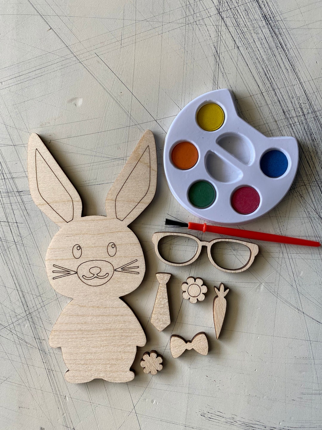 Build Your Own Bunny Paint Kit for Kids - Wood Canvas and Watercolor - Etsy
