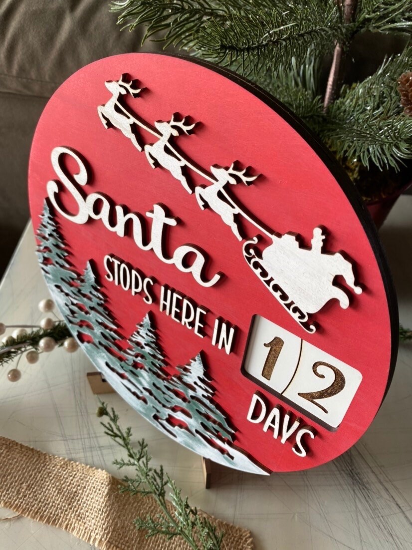 Santa Stops Here Christmas Countdown Sign With - Etsy