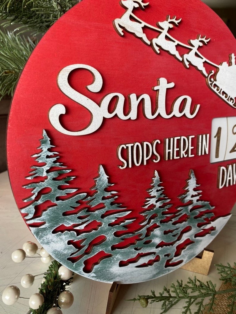 Santa Stops Here Christmas Countdown Sign With - Etsy
