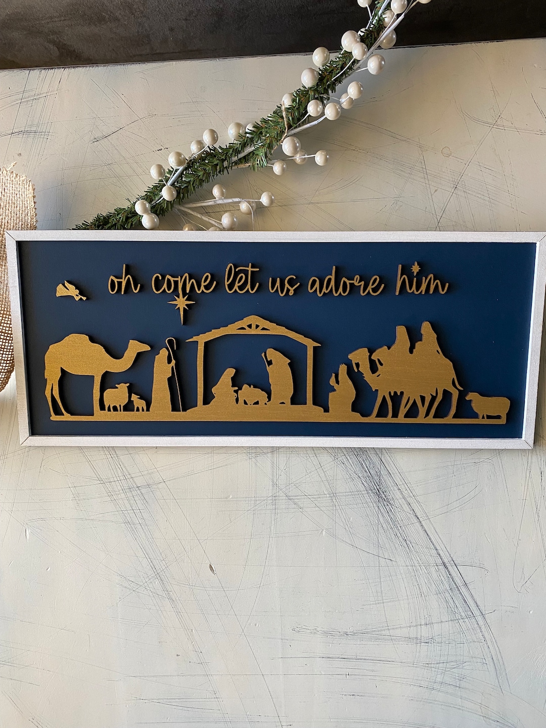 Oh Come Let Us Adore Him - 3D Nativity Framed Wood Sign - Etsy