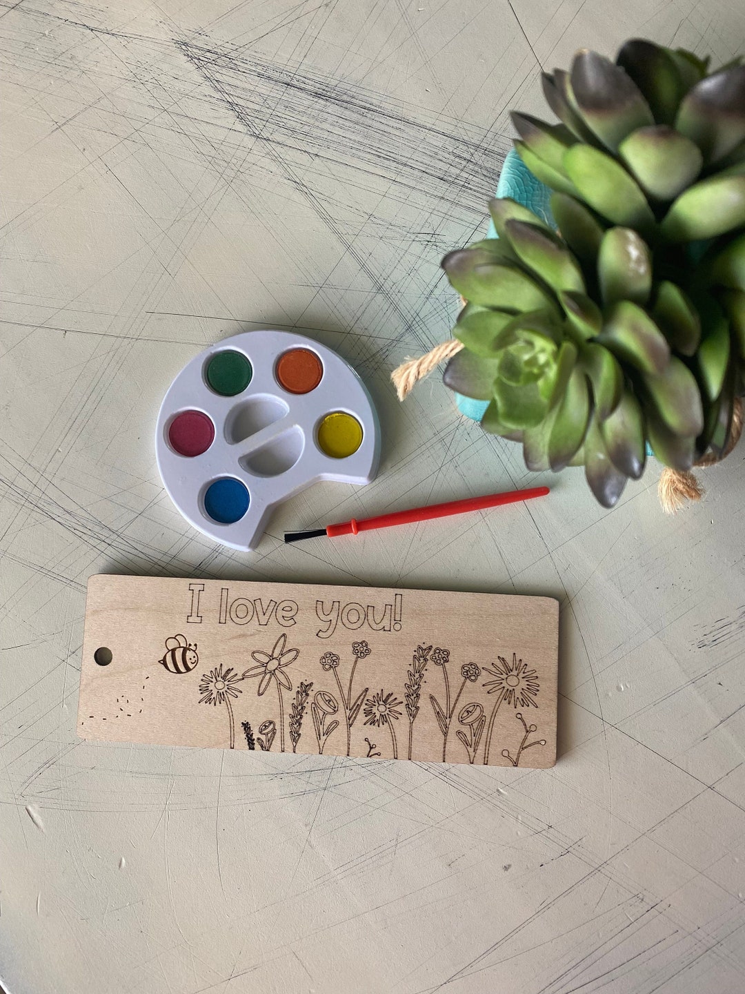I Love You Bookmark Craft Kit With Wood Bookmark + Watercolors - Etsy