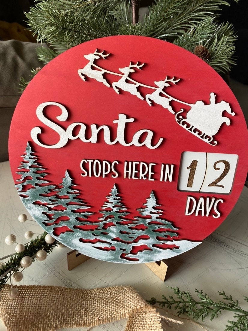 Santa Stops Here Christmas Countdown Sign With - Etsy