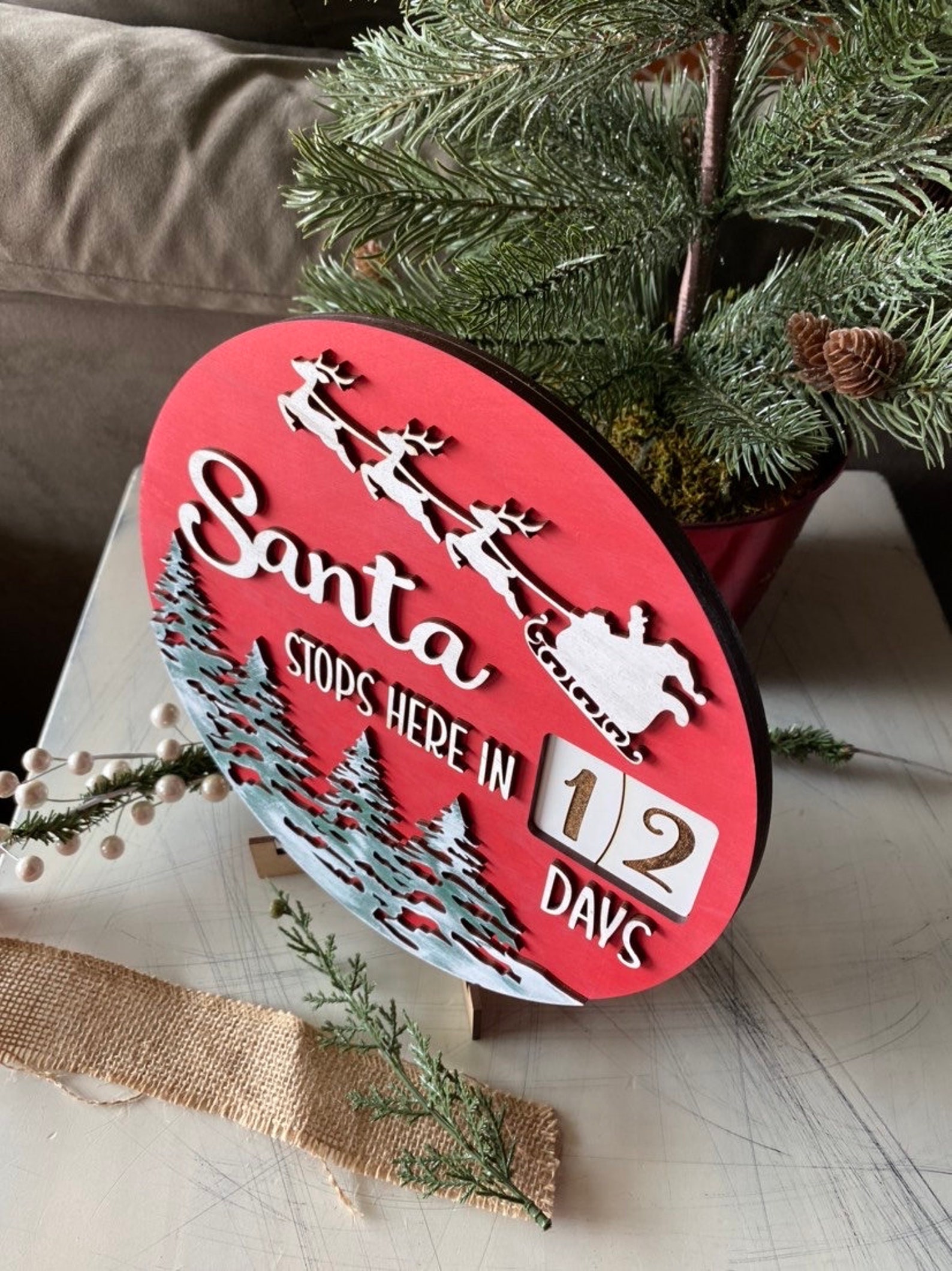 Santa Stops Here Christmas Countdown Sign With - Etsy