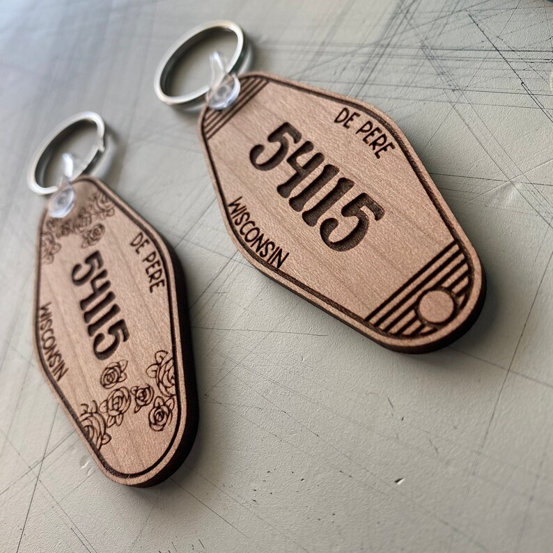 Zip Code and City Customizable Wood Motel-style Keychain - Etsy