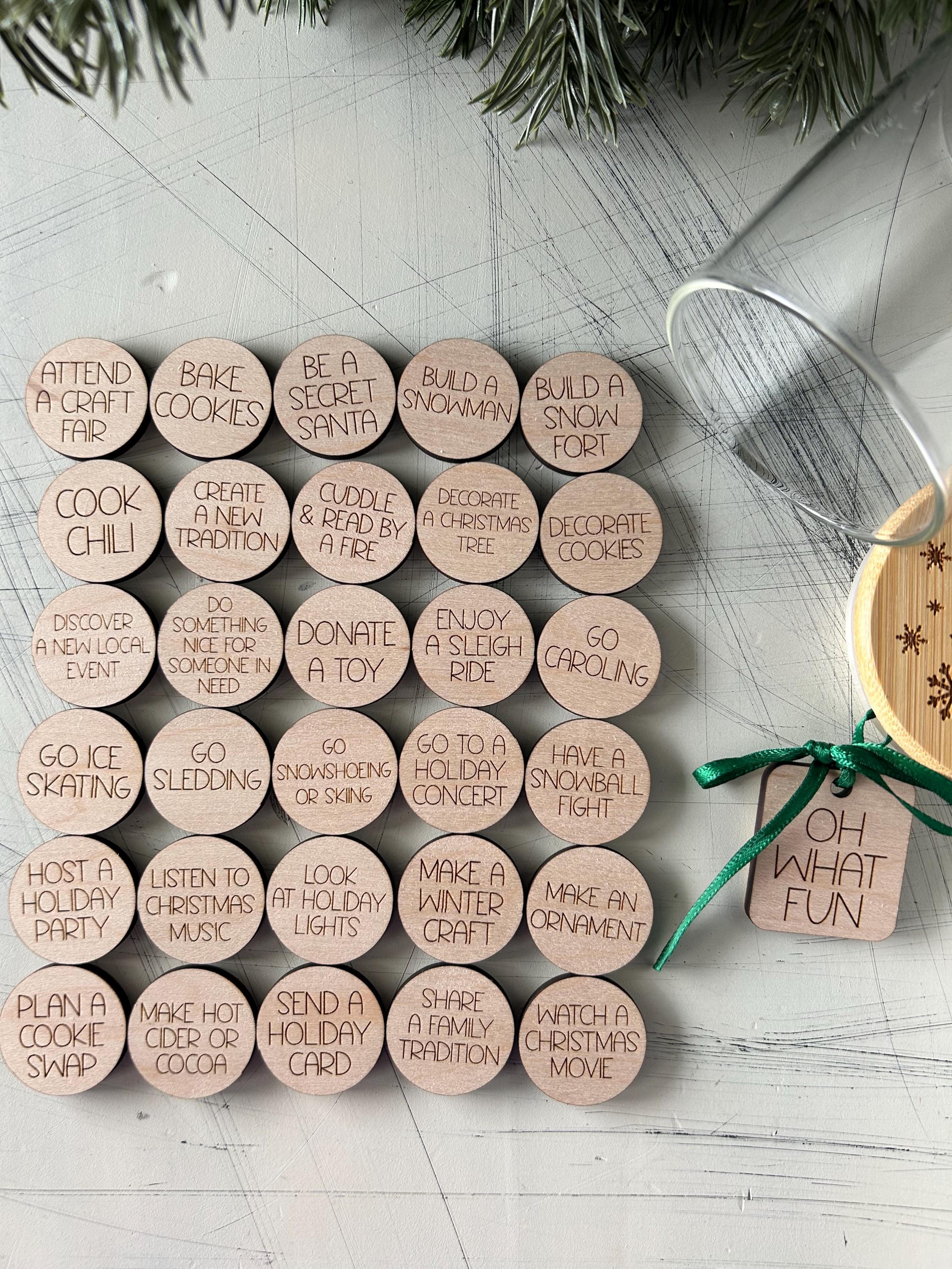 Holiday Family Fun Winter Activity Token Jar - 30 Wood Tokens - Etsy