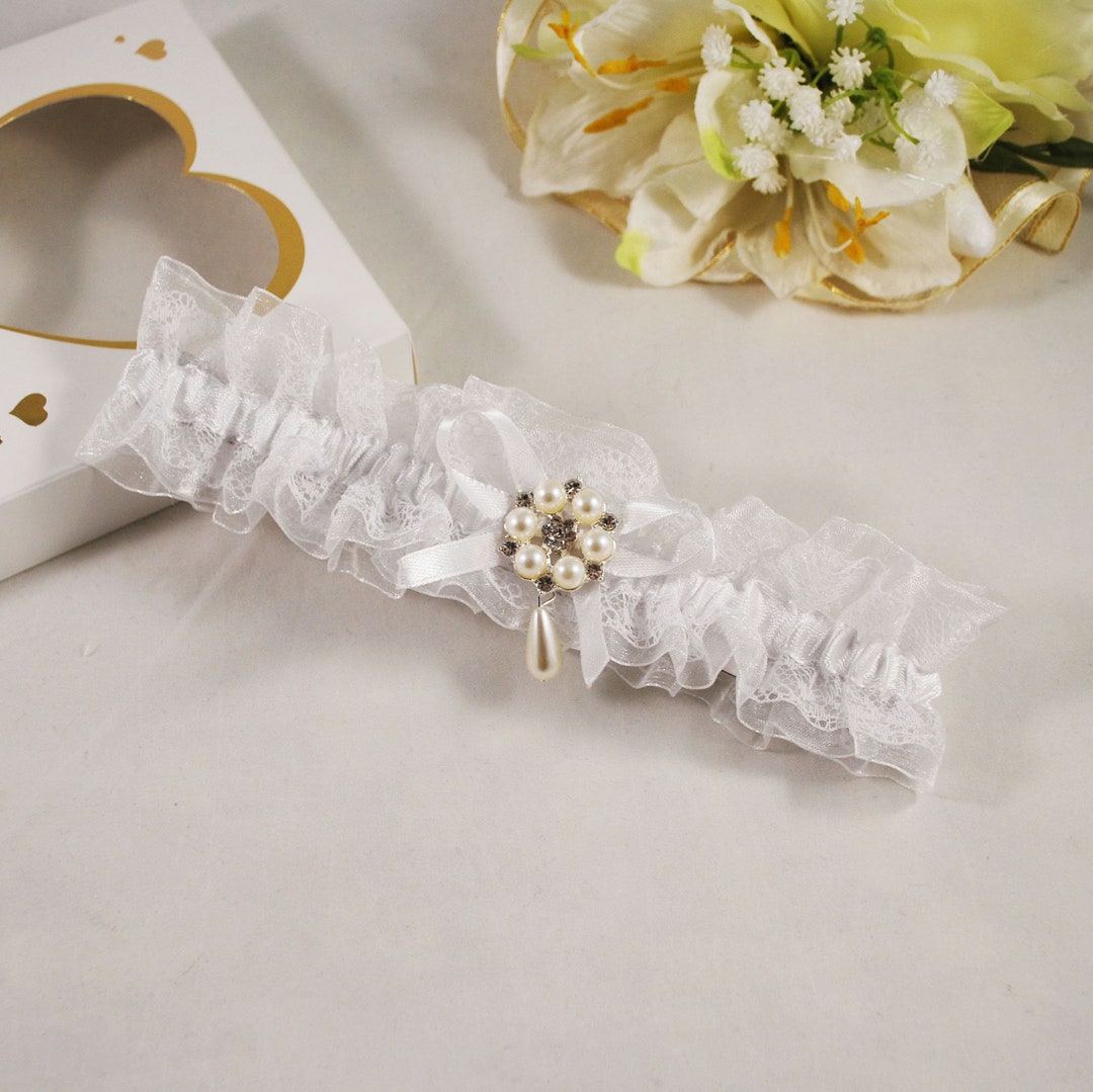 Garter for Wedding White, Bridal Leg Garter, Elegant Pearls Garter for ...