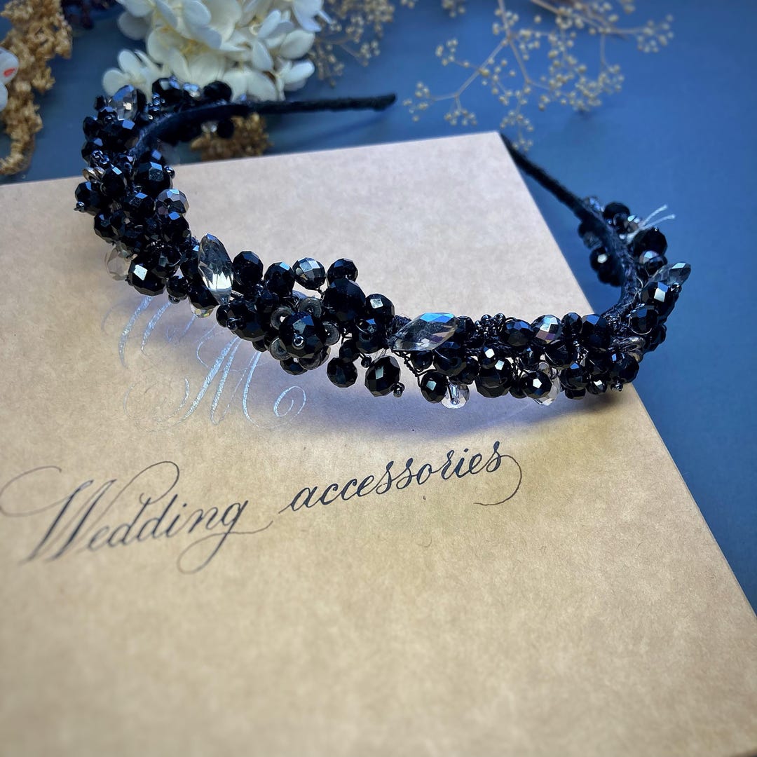 Black Jewelry, Black Tiara for Bride, Small Bridal Tiara, Black Crown ...