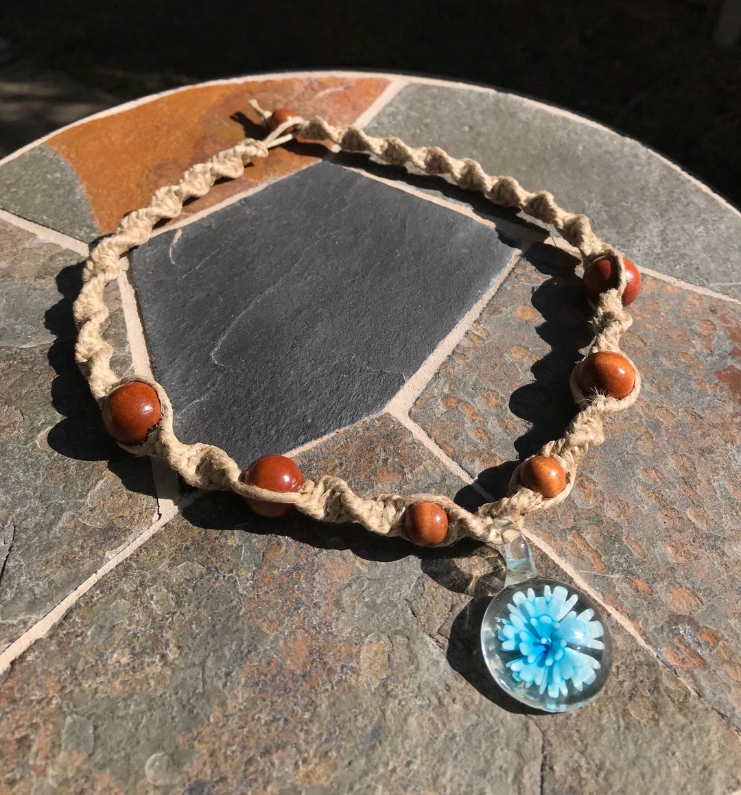 Hemp Necklace, Hemp Necklace With Glass Pendant, Hemp Jewelry, Hippie ...