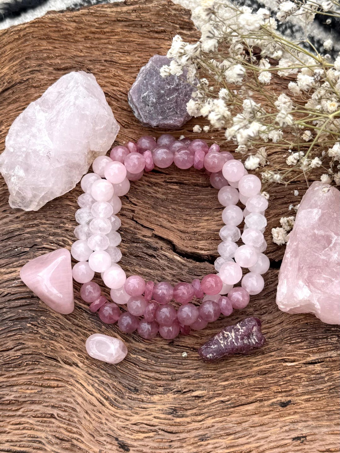 Galenties Day- Ruby and Rose Quartz Gemstone Bracelet. Valentines ...