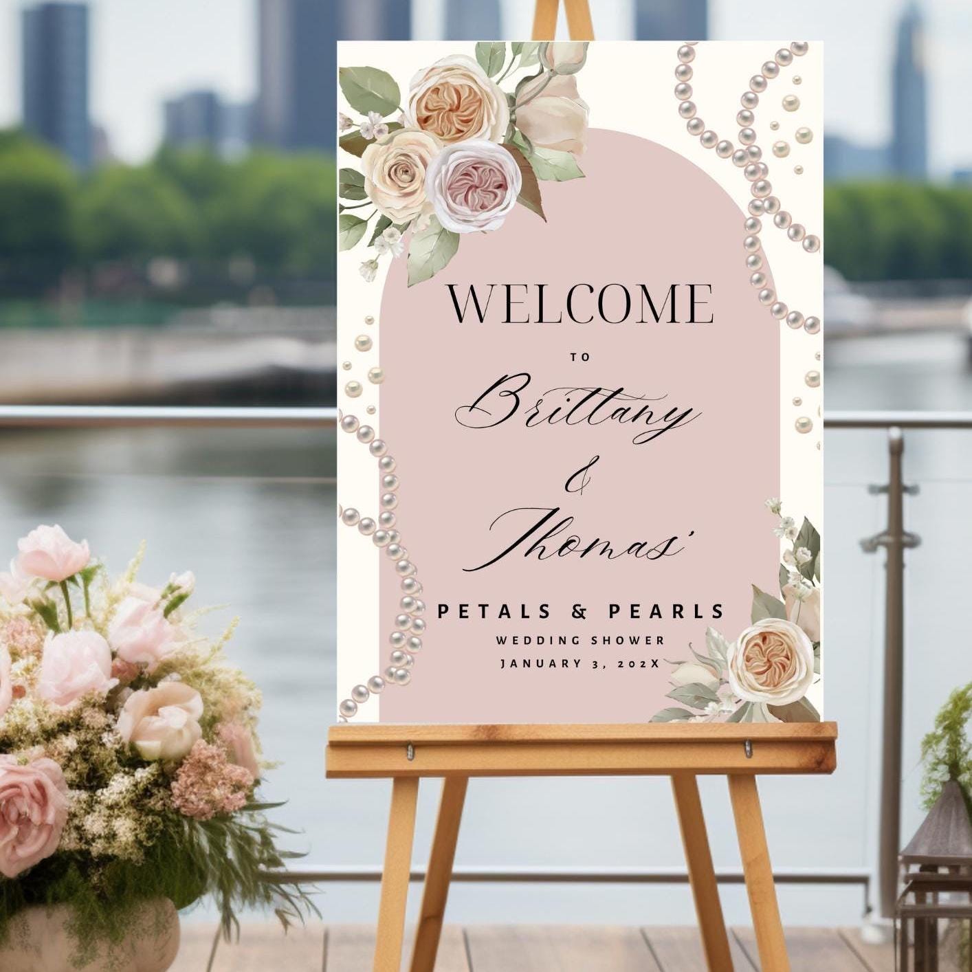 Editable Bridal Shower Welcome Sign, Petals & Pearls Welcome Sign ...