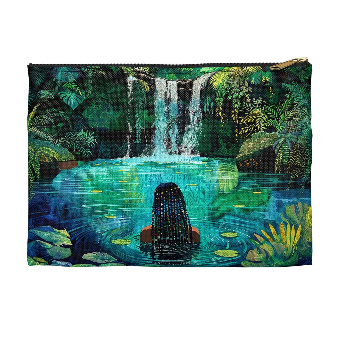 Waterfall Retreat Accessory Pouch Nature Escape Black Woman Tranquil ...