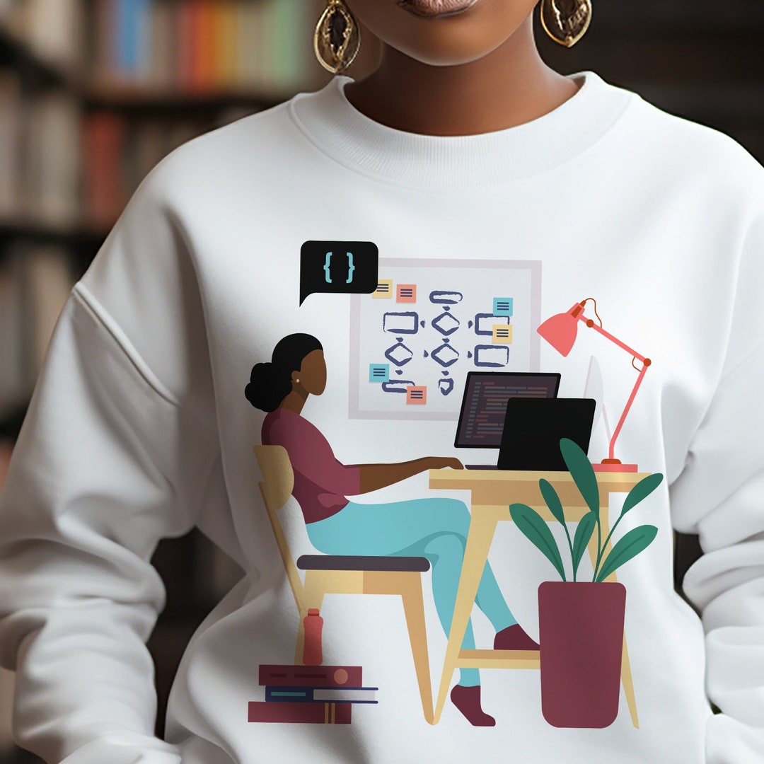 Black Woman in Tech Sweatshirt – Afro Coding Crewneck – Brown Skin ...