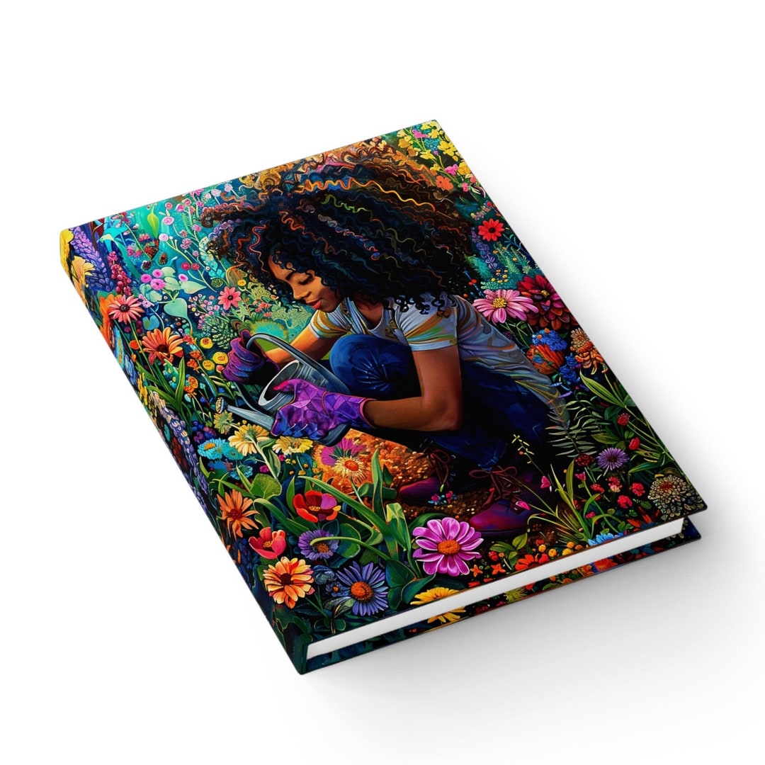 Afro Girl in Garden Journal - Writing Gift - African American - Floral ...