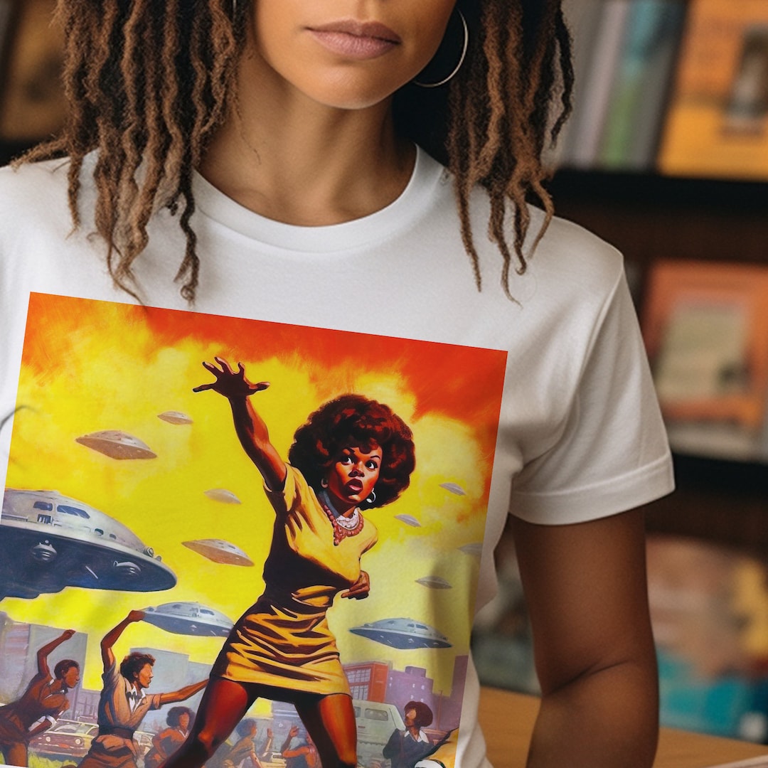 Alien Invasion Shirt Afro Woman UFO Sighting Extraterrestrial Art ...